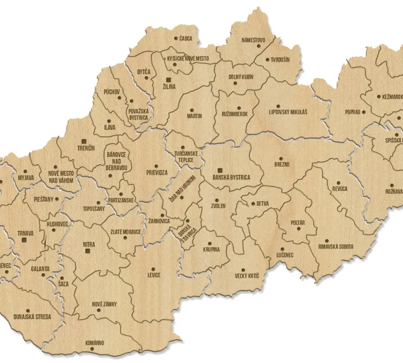 Drevené mapy Slovenska - Vlastný výber farby dreva